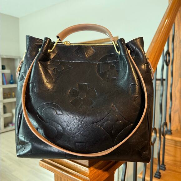 Unbranded | Bags | Nwot Black Floral Embossed Top Handle Handbag W ...